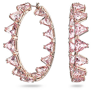 Swarovski Ortyx Hoop Earrings, Triangle cut crystals, Pink, Rose gold-tone plated