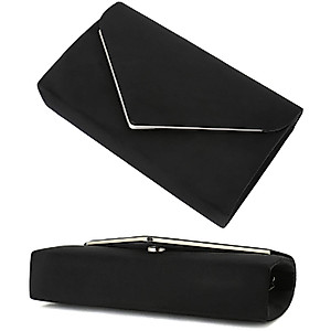 CHARMING TAILOR Faux Suede Clutch Bag Elegant Metal Binding Evening Bag for Wedding/Prom/Black-tie Events (Black)