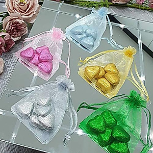 100Pcs Organza Bags,4x6" Wedding Favor Bags with Drawstring,Sheer Organza Pouches for Jewelry,Gift,Bathroom Soaps (10x15cm Pink)