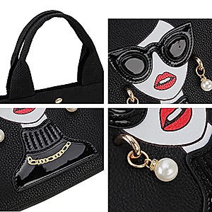 ENJOININ Funky Lady Face Purse for Women Casual Shopping Bag Top Handle Satchel Handbags Pu Leather Shoulder Bag Totes (Black A)