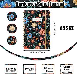 EOOUT Spiral Notebook, A5 Hardcover Spiral Journal for Women, 5.7x8.5 Inches, 160 pages, Cute Floral Notebook, Lined Journal for Gifts Office School and Work