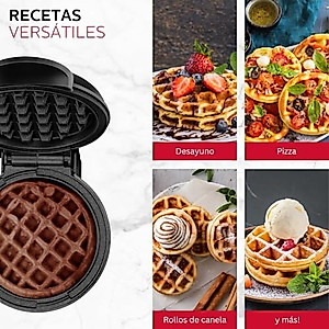 Holstein Housewares Personal/Mini Waffle Maker, Non-Stick Coating, Black - 4-inch Waffles in Minutes, Ideal for Breakfast, Brunch, Lunch or Snacks