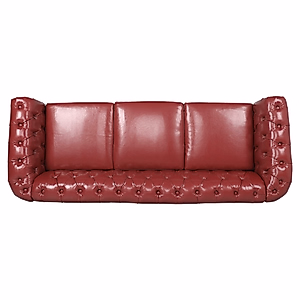 LEVNARY Chesterfield Sofa, Classic Tufted Upholstered Leather Couch, Modern 3 Seater Couch Furniture with Tufted Back for Living Room Office (Wine Red)