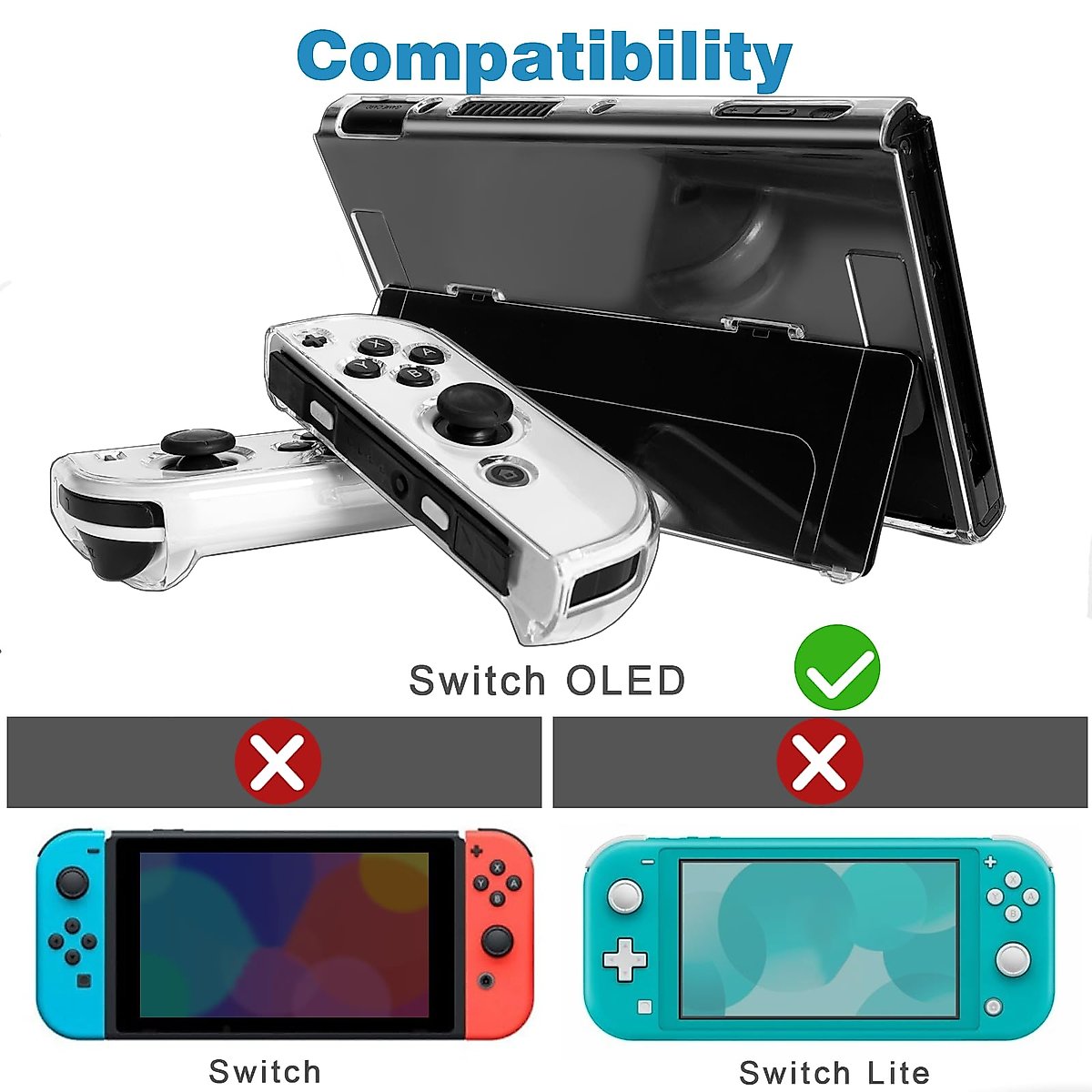 TIKOdirect Transparent Case Compatible with Switch OLED, Dockable Clear Protective Case for Switch OLED, Comfort Grip Case with Shock-Absorption and Anti-Scratch Design, Crystal Glitter