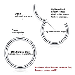 FUNLMO 20g Nose Rings Hoop Surgical Steel Cartilage Rook Daith Tragus Earrings Anti-Tragus Earring Hoop Nose Rings Lip Rings 5mm Septum Clicker Ring 5Pcs