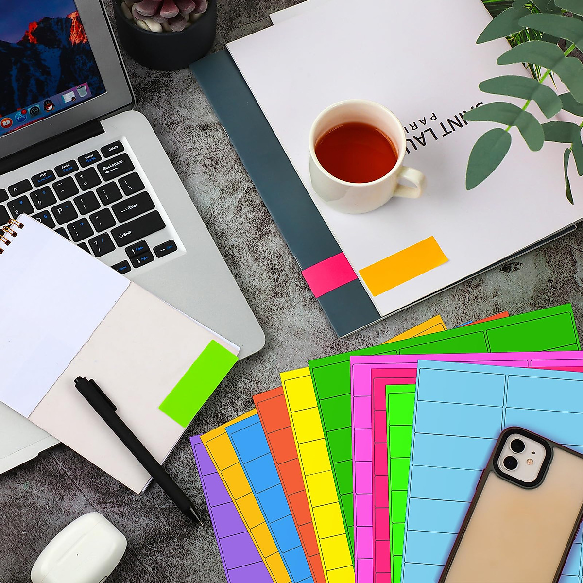 Geyee 1800 Pcs Fluorescent Address Labels Colored Address Labels 1'' x 2-5/8'' Neon Color Printable Stickers for Printer Return Mailing Shipping Message(Multicolor)