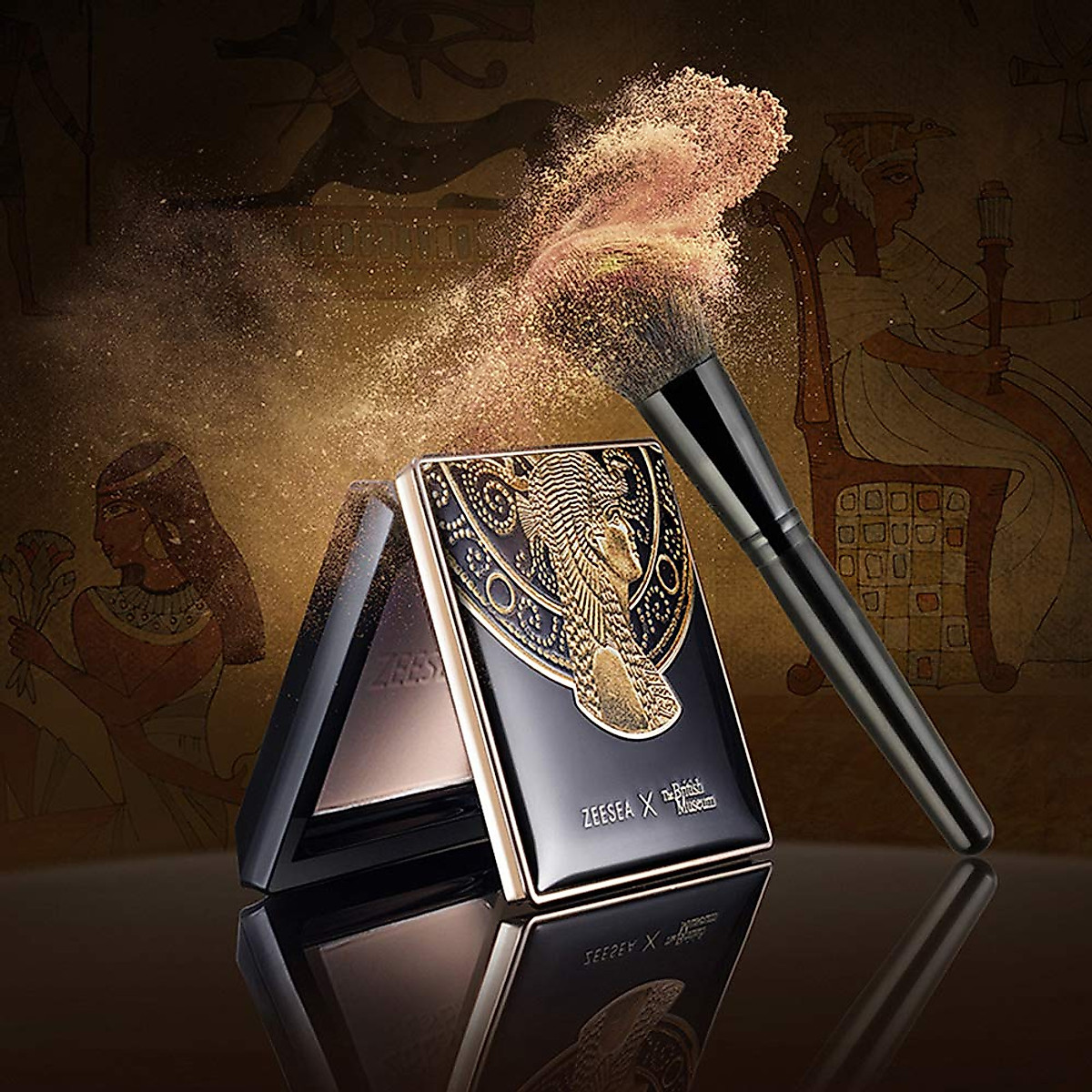 ZEESEA Pressed Powder The British Museum Egypt Series Long Lasting Oil Control Facial Finishing Brighten Setting Powder Multi-use Foundation (#02 Natural Beige)