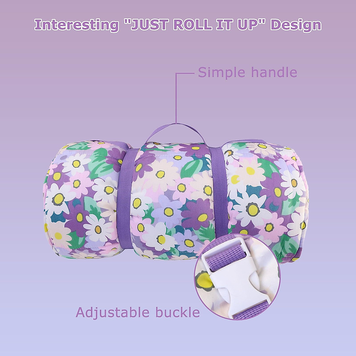 Hi Sprout Minky Dot Toddlers Nap Mat with Removable Pillow and Soft Blanket, Lightweight Daycare Preschool Kindergarten Sleeping Bag, Travel Slumber for Kids Girls Boys- Blooming Flowers
