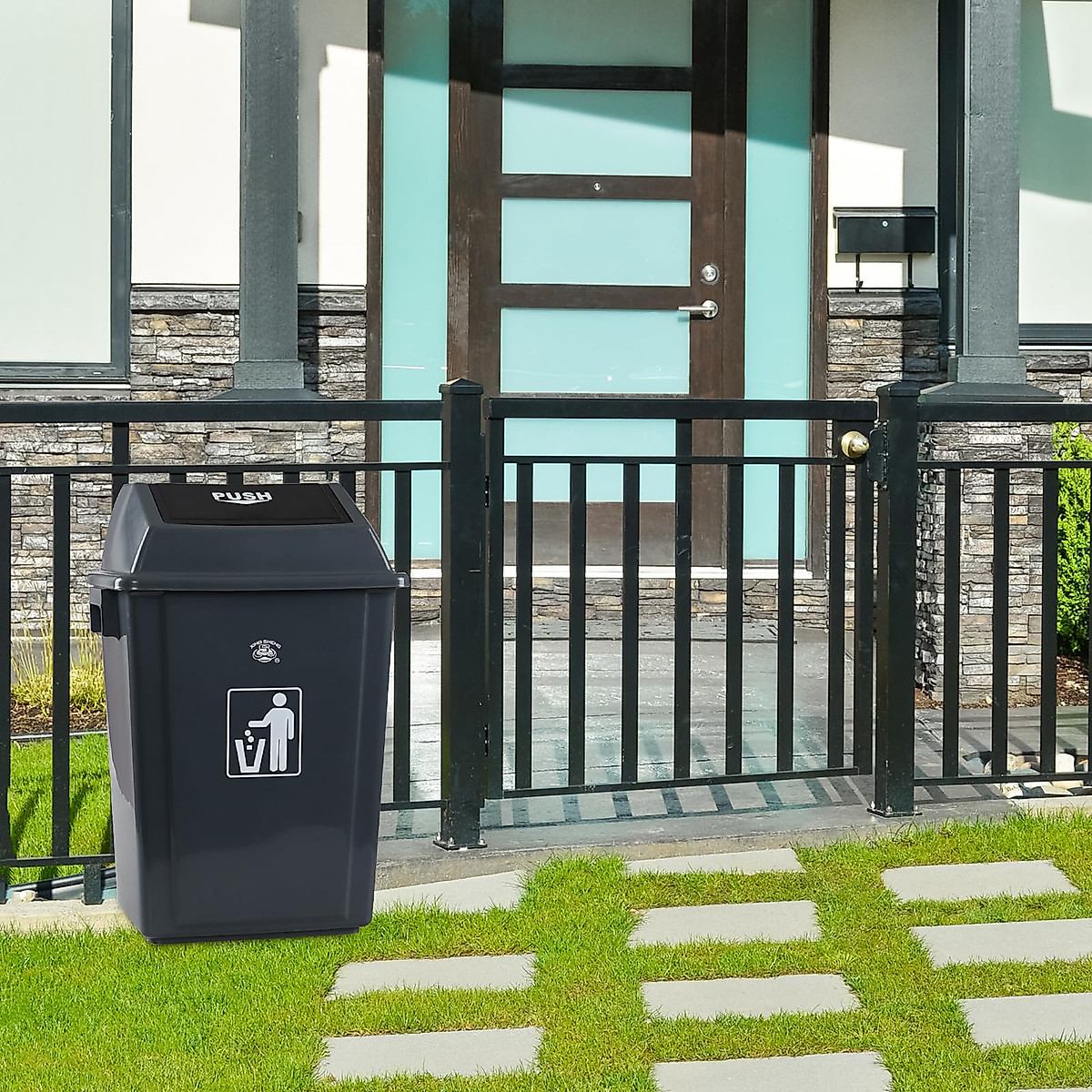 Guankan 13 Gallon Plastic Trash Can with Swing Lid, Large Kitchen Garbage Can with Lid, Grey, 4-Pack