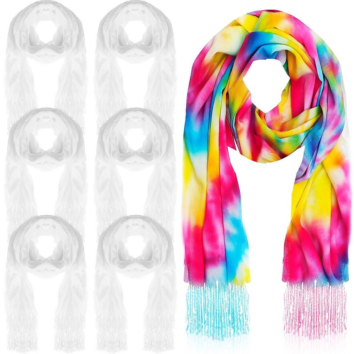 Suhine Blank White Bikini Cover up Wraps to Tie Dye, Full Cotton Summer Scarf Tie Dye Fabric(6 Pcs, Tassel)