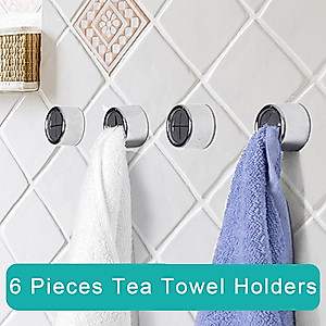 THSIREE 6pcs Push Hooks for Towel, Self-Adhesive Kitchen Towel Holder, Round Wall & Door Mounted Towel Hooks for Kitchen Cabinet Bathroom Home for Hanging Dish Rag Rack Hook No Drilling Required