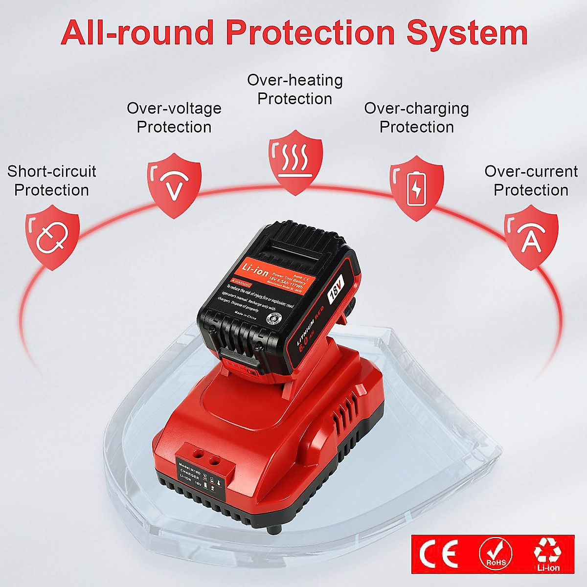KOOMICY 2Pack 18V 6.0Ah Batteries Replacement for Milwaukee M-18 Battery and 1 Charger Set