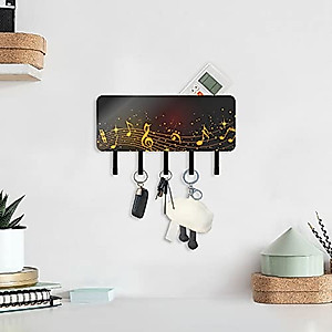 Musical Notes Key Holder for Wall Decorative Key Hanger Racks with 5 Hooks Easy Install Mail Holder for Wall Mount for Home Decor Hallway Kitchen Office Farmhouse