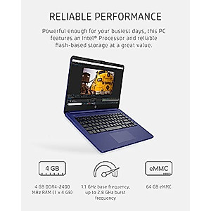 HP 14 Laptop, Intel Celeron N4020, 4 GB RAM, 64 GB Storage, 14-inch HD Touchscreen, Windows 10 Home, Thin & Portable, 4K Graphics, One Year of Microsoft 365 (14-dq0050nr, 2021, Indigo Blue)
