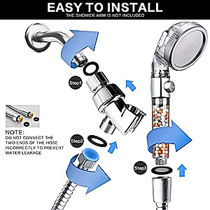AmasSmile High Pressure Shower Head with Pause Switch - Hydro Jet Vortex Shower Head Handheld Turbocharged Water Saving Ion Filtered with 3 Spray Setting, 59” Stainless Steel Hose and Bracket