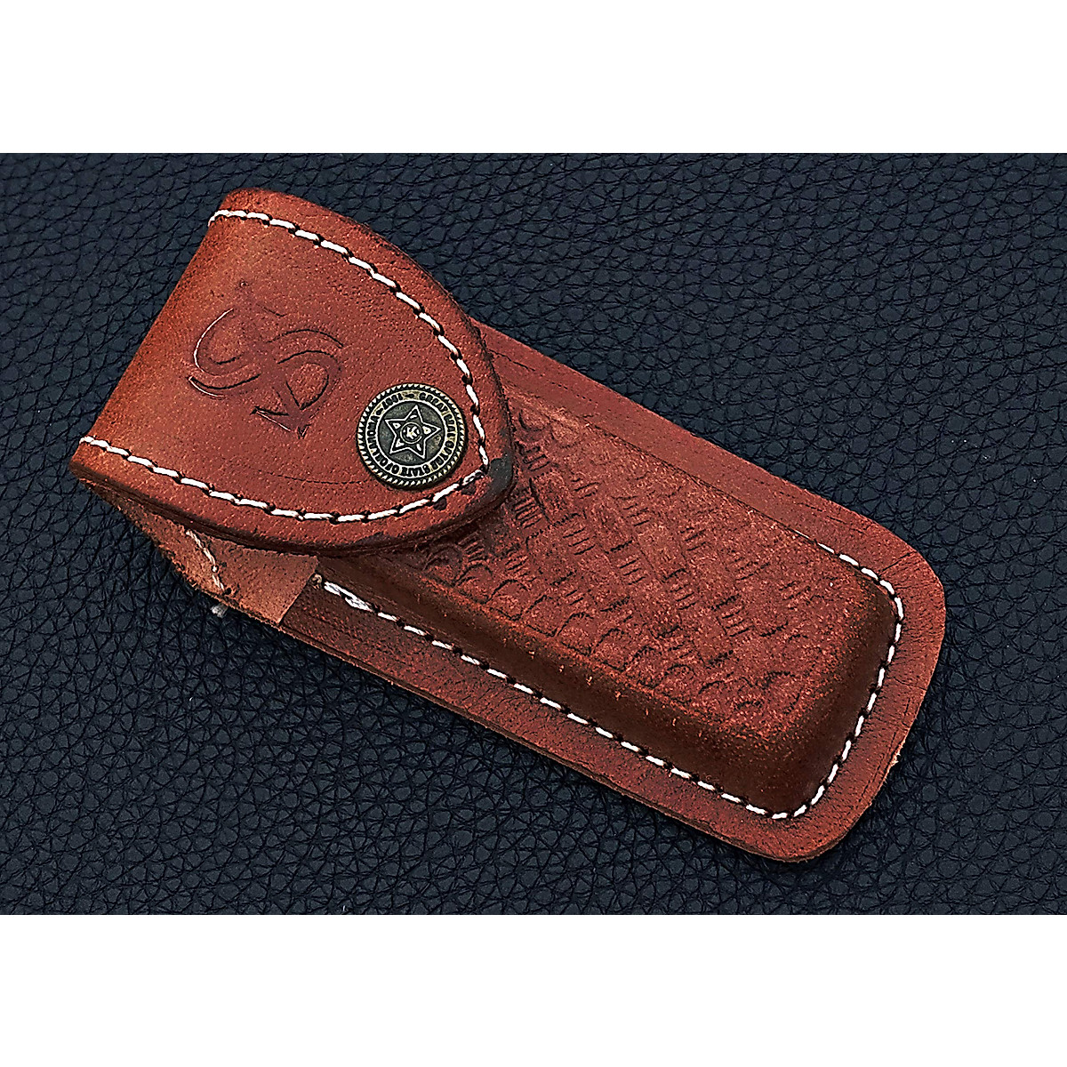 Smart & Sharp Custom Handmade Damascus Steel Folding Knife/Pocket Knife AR-17395 (Blue Colored wood) (blue)