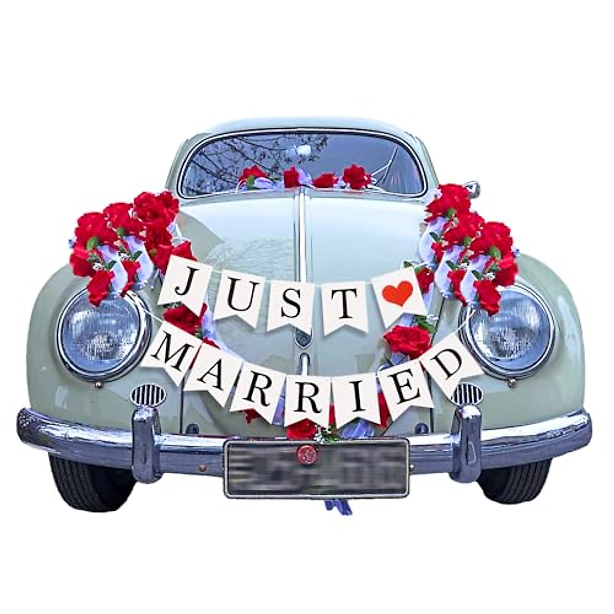 Bewudy Just Married Wedding Banner, Card Paper Wedding Hanging Flag Decoration, Romantic Wedding Party Supplies for Wedding Bridal Shower Anniversary Decoration