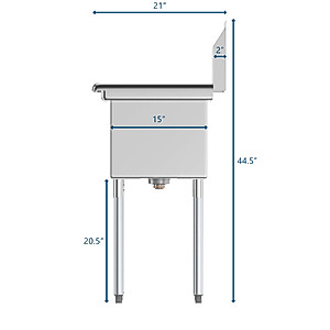 KoolMore 2 Compartment Stainless Steel NSF Commercial Kitchen Prep & Utility Sink with 2 Drainboards - Bowl Size 15" x 15" x 12", Silver, Left Drainboard