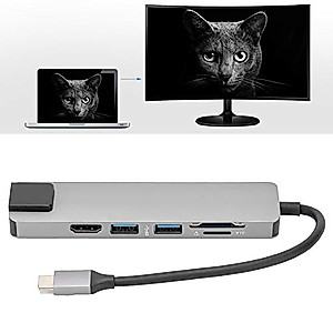 HUB Multifunction USB 3.0 Type‑C HDMI RJ45 Display Adapter Gray Compatible with OS X/Windows for Office and Entertainment