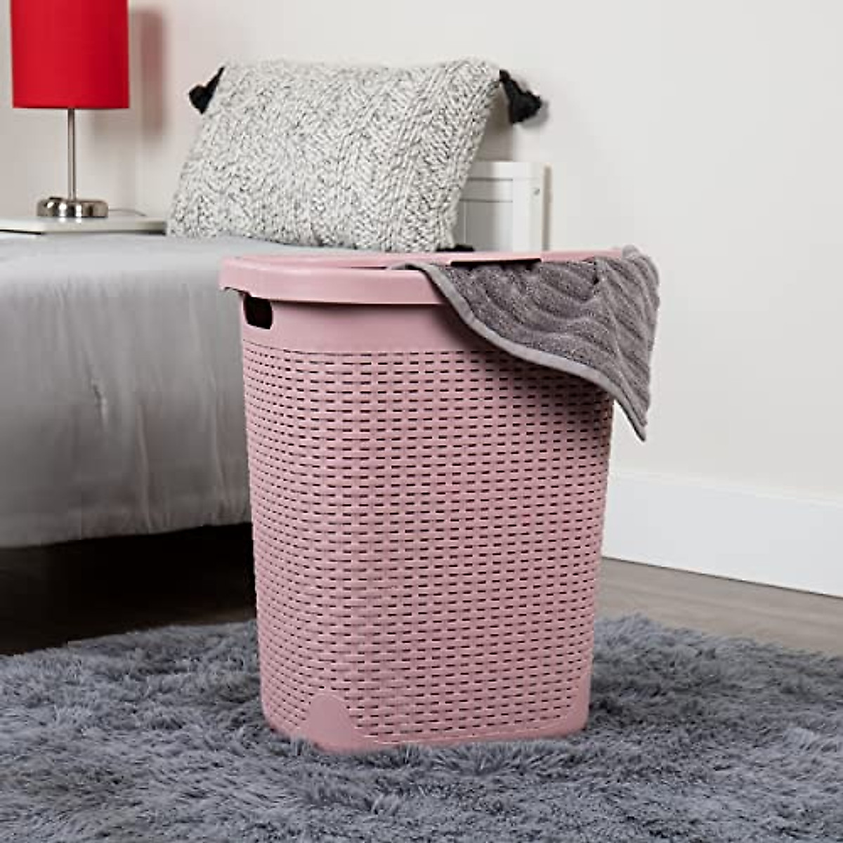 Mind Reader Basket Laundry Hamper with Cutout Handles, Washing Bin, Dirty Clothes Storage, Bathroom, Bedroom, Closet, 50 Liter, Pink - 50HAMP-PNK