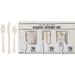 Vanilla Creme Plastic Heavy Weight Assorted Cutlery (200 Count) - Premium Disposable Plastic and Sturdy Cutlery, Perfect for Home Use and All Kinds of Occasions