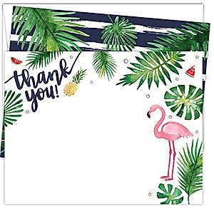 Koko Paper Co Pink Flamingo Thank You Cards | 25 Flat Note Cards and Envelopes | Printed on Heavy Card Stock.