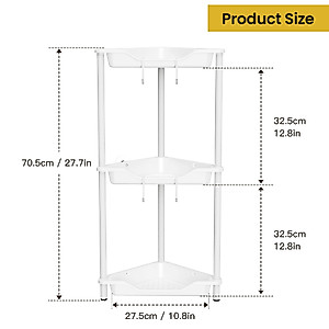 Vetacsion Corner Shower Caddy, 3 Tier Standing Rustproof Shower Organizer, Plastic Metal Splicing Floor Shower Shelves for Bathroom Storage, White