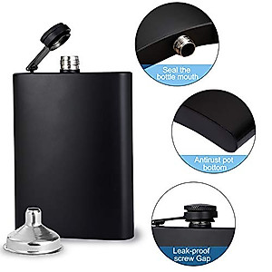 Hip Flask for Liquor Matte Black Stainless Steel Leakproof with Funnel ,8 Oz, Set of 8