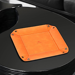 SITHON Valet Tray Desktop Storage Organizer – Premium PU Leather Catchall Bedside Vanity Tray Nightstand Caddy Holder for Remote Controller, Keys, Phone, Wallet, Coin, Jewelry (Orange)