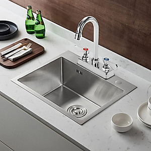 Commercial Bar Sink Faucet 4 Inch Center Deck Mount Bar Sink Faucet 2 Hole Brass Constructed & Chrome Polished with 3-1/2" Gooseneck Spout & Dual Lever Handles