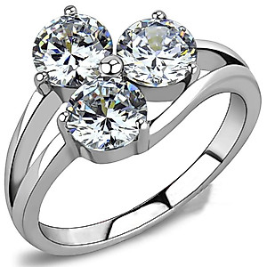 Jude Jewelers Stainless Steel Three-Stone Wedding Engagement Anniversary Ring (Silver, 7)