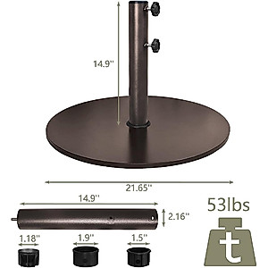 EliteShade USA Up to 140 lbs Round Umbrella Base Steel Plate Stand Market Patio Outdoor Heavy Duty Umbrella Holder, Bonus 18" Round Weight Sand Bag (Sand is not Included), Reddish-Brown