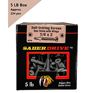 Saberdrive Star Drive Floorboard Screws with Wings, 5lb Box, Approx. 159 Pieces - 1/4" x 3" Self Tapping Screws, Heat, Abrasion, & Corrosion Resistant Thread Forming Screws for Flooring, Repair