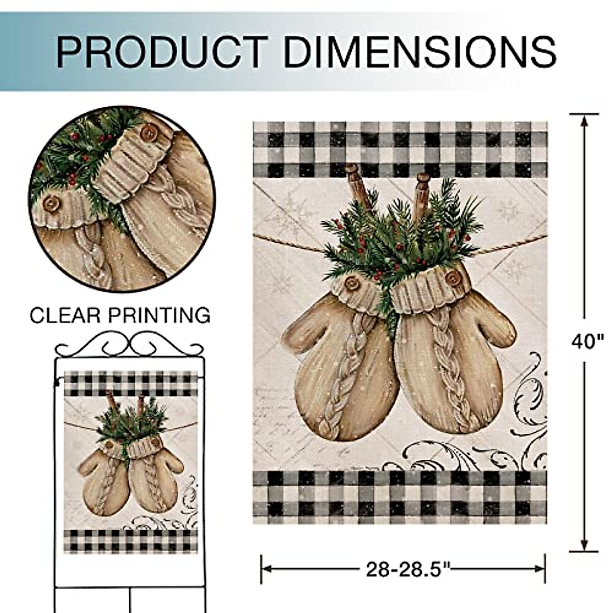Hzppyz Winter Gloves Home Decorative House Flag Buffalo Plaid Check Farmhouse Garden Yard Outdoor Large Burlap Flag Sign Christmas Outside Decoration Xmas Seasonal Decor Double Sided Black White 28x40