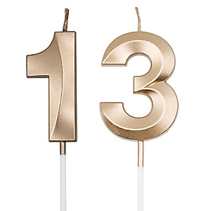 Champagne Gold 13th & 31st Birthday Candles for Cakes, Number 13 31 Candle Cake Cupcake Topper for Birthday Anniversary Party Decoration