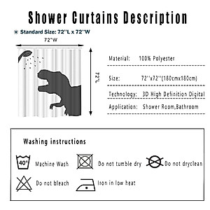 VividHome Animal Dinosaur Fabric Shower Curtain Dinosaur Silhouette Waterproof Polyester Fabric Bathroom Set with Hooks Animal Home Decor 72x72IN
