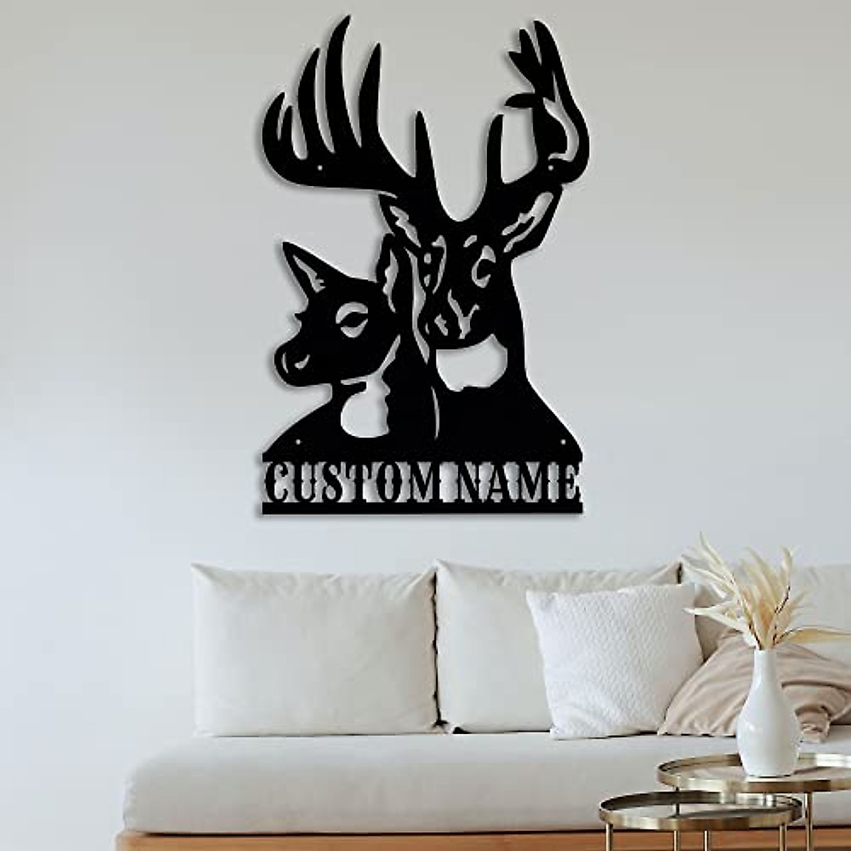 Couple Deer Head Monograms Custom Name Metal Wall Art, Deer Head Decorations Personalized Custom Monogram Hunting Hunter Inspired Decorative Accent Home Decor Sign For Rustic Home Wall