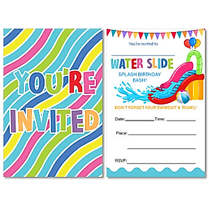 Water Slide Party Invitations with Envelopes Set of 20 Summer Waterslide Theme Birthday Party Invites Fill in Blank