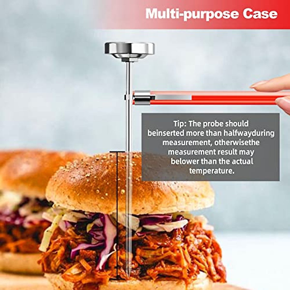 Instant Read Meat Thermometer for Grill and Cooking, Atimomiao Dial Food Thermometer with 5.5” Probe, Stainless Steel Kitchen Thermometer for Turkey, BBQ, Beef, Milk, Tea, Coffee, Drinks (1-Pcs)