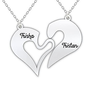Personalized Couple Name Necklace Custom Heart Necklace 925 STERLING SILVER 2 Nameplate Pendant