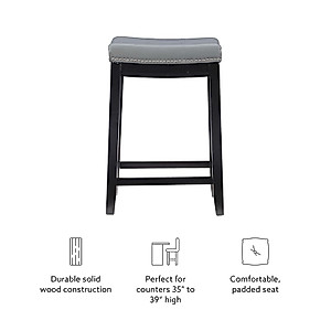 Linon Claridge Backless Counter Stool Gray Faux Leather Wood Frame in Black