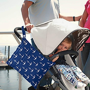 visesunny Classic Anchor Dark Blue 2Pcs Wet Bag with Zippered Pockets Washable Reusable Roomy for Travel,Beach,Pool,Daycare,Stroller,Diapers,Dirty Gym Clothes, Wet Swimsuits, Toiletries