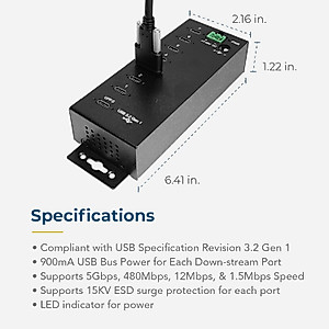 7-Port USB-C 3.2 Hub w/ 15KV ESD Surge Protection DIN Rail Mount
