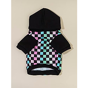 QWINEE Dog Hoodie Pet Clothes Checkered Cold Weather Clothes Winter Sweatshirt for Cat Puppy Small Medium Dogs Kitten Multicolor L