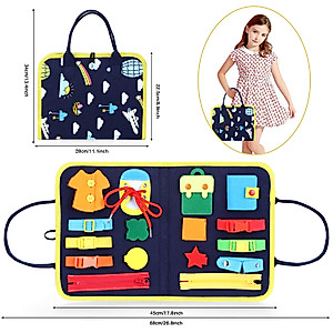 FBve Toddler Busy Board Montessori Toys Basic Skills Board for Toddlers Learning Dress, Educational Learning Toys, Bag Designed Enlighten Toy for Infants, Boys and Girls