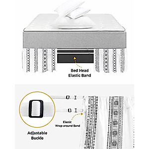 Boho Bed Skirt King Size 18 Inch Drop, Adjustable & Elastic Wrap Around Bed Skirts Pleated Luxury Dust Ruffles for Twin Full Queen Cal King Base Bed, Casual Geometric Tribal Modern Black White