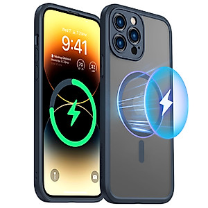 ImpactStrong Magnetic Guard Designed for iPhone 14 Pro Max Case [Camera Protection] [Military Grade Drop Tested] [Compatible with MagSafe] Slim Translucent Matte Phone Case (6.7") - Navy Blue