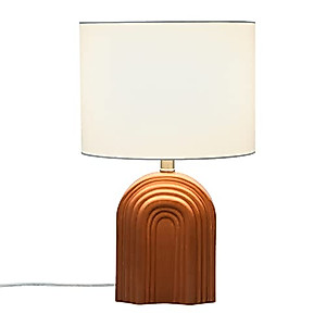 Creative Co-Op Main + Mesa Carved Arch Stoneware Table Lamp with Linen Drum Shade, Terracotta