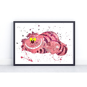Cheshire Cat Prints, Alice in Wonderland Watercolor, Nursery Wall Poster, Holiday Gift, Kids and Children Artworks, Digital Illustration Art