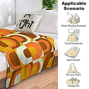 70S Pattern Retro Orange and Brown Tones Flannel Fleece Throw Blankets 50"X40" Lightweight Fluffy Winter Fall Blanket Cozy Soft Fuzzy Plush Home Decor for Couch Bed Sofa Bedroom Living Room Travel